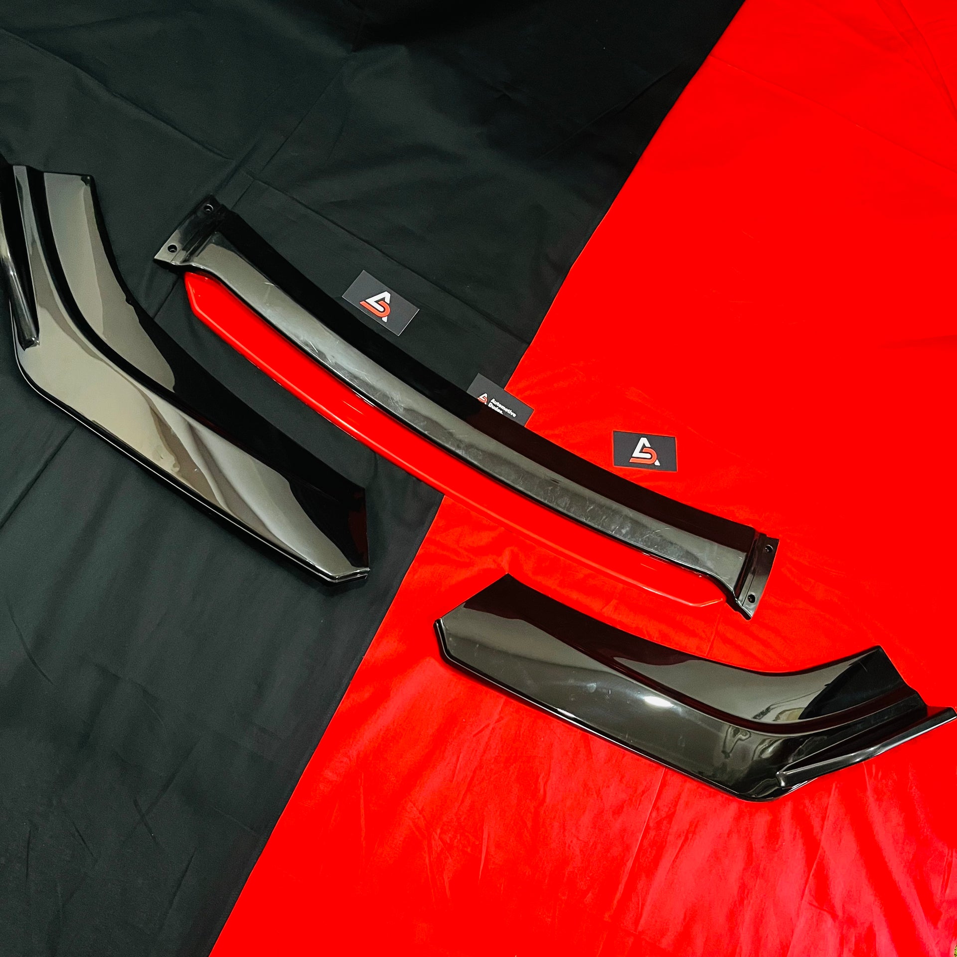 Universal 4 Pc Front Splitters | Black with Red Lip | ABS - Automotive ...